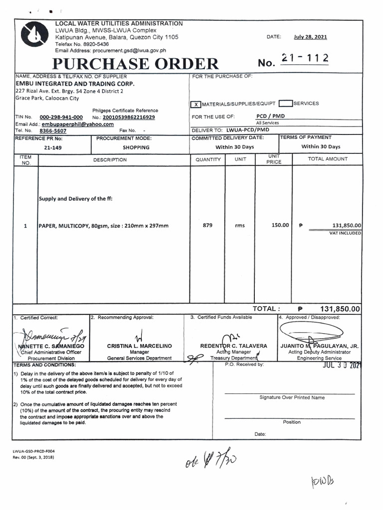 Po - 21-112 Paper Multicopy - Embu Integrated | PDF | Business
