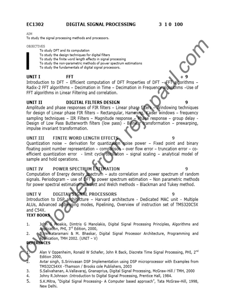 EC-DSP 2 marks | PDF | Discrete Fourier Transform | Fast Fourier Transform
