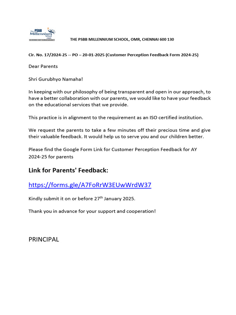 Cir No 17 - Customer Perception Feedback Form 2024-251737368236 | PDF