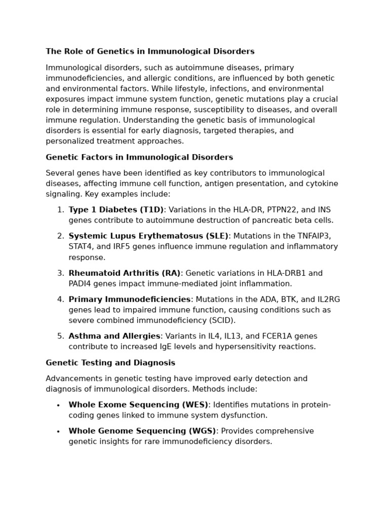 The Role of Genetics in Immunological Disorders | PDF | Autoimmune ...