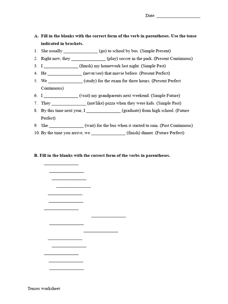 Tenses Worksheet | PDF