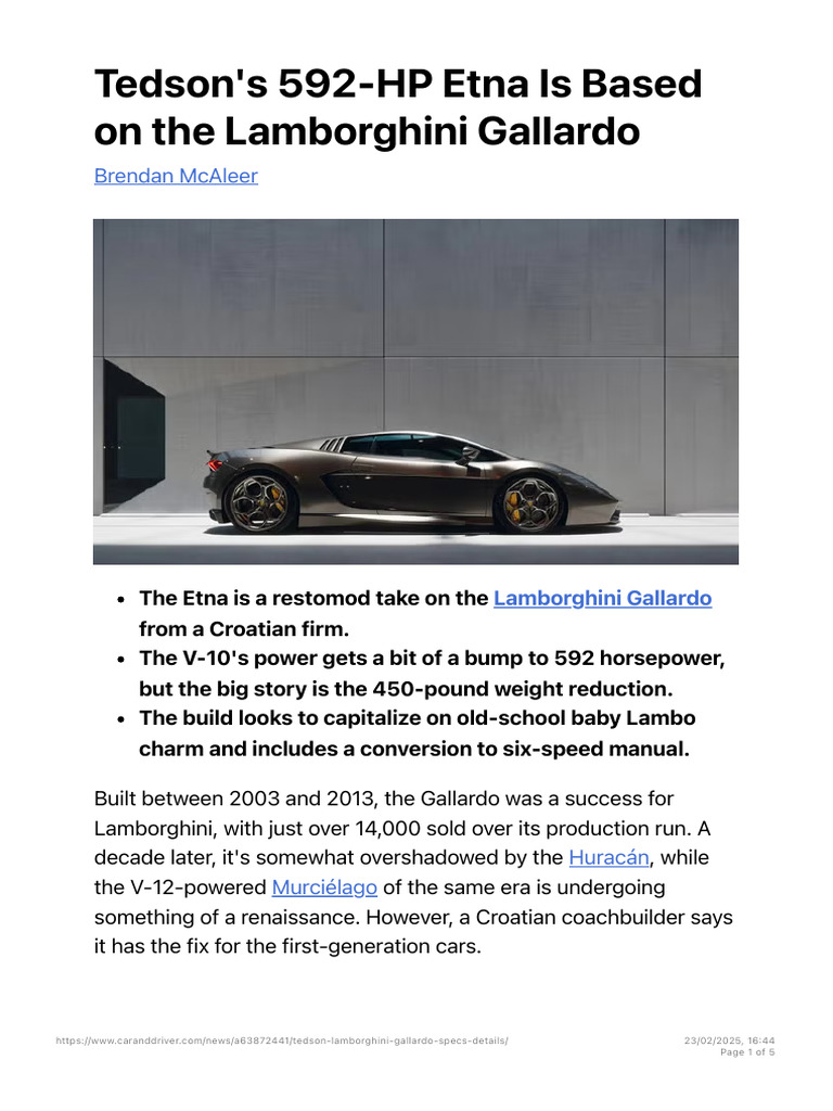 Tedson's 592-HP Etna is Based on the Lamborghini Gallardo | PDF ...