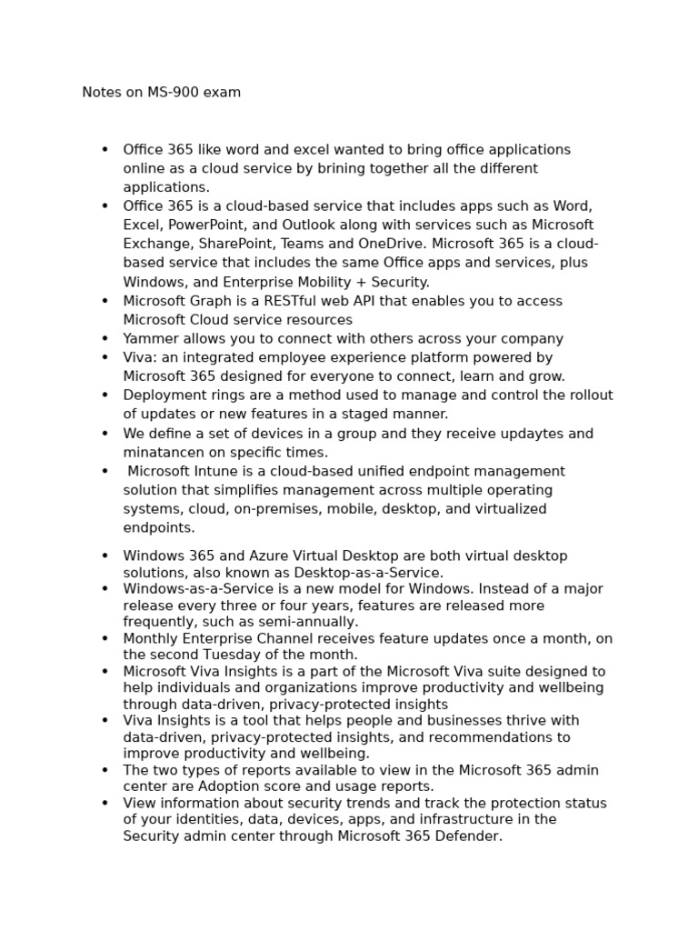MS-900 Exam Study Notes and Insights | PDF | Security | Computer Security