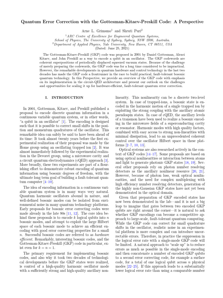 Quantum Error Correction With The Gottesman-Kitaev-Preskill Code - A ...
