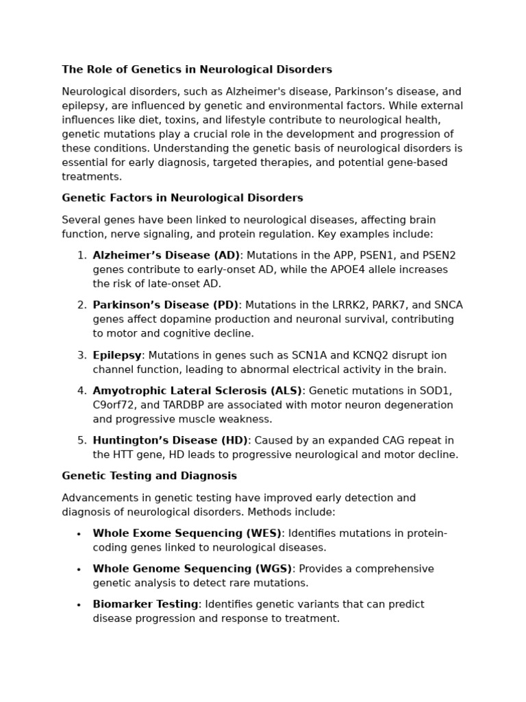 The Role of Genetics in Neurological Disorders | PDF | Neurological ...