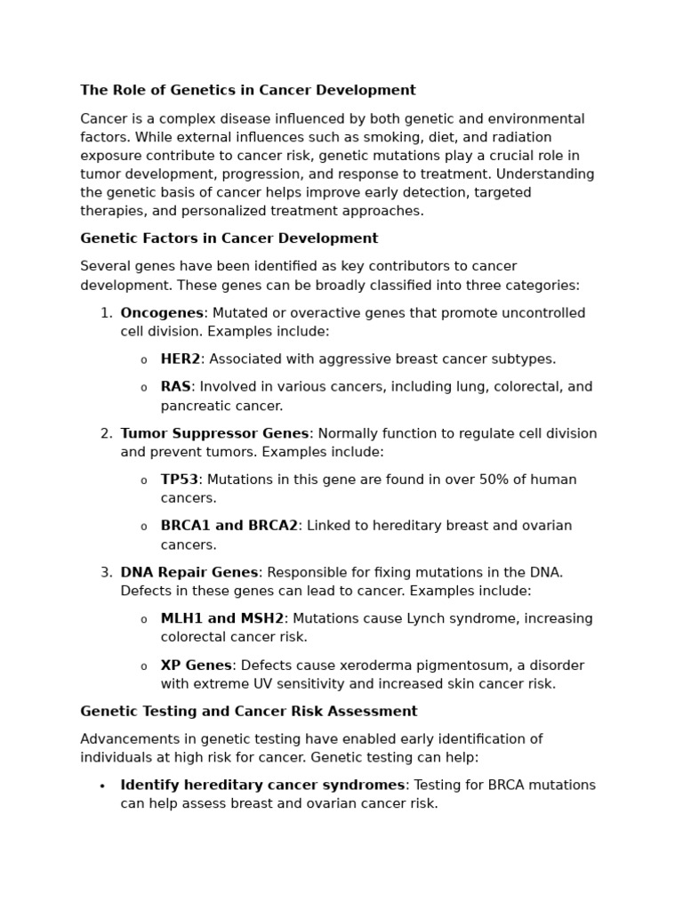 The Role of Genetics in Cancer Development | PDF | Cancer ...