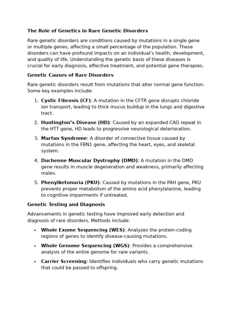 The Role of Genetics in Rare Genetic Disorders | PDF | Genetic Disorder ...