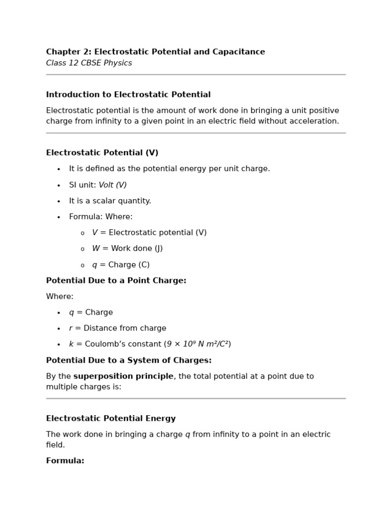 Electrostatic Potential and Capacitance | PDF