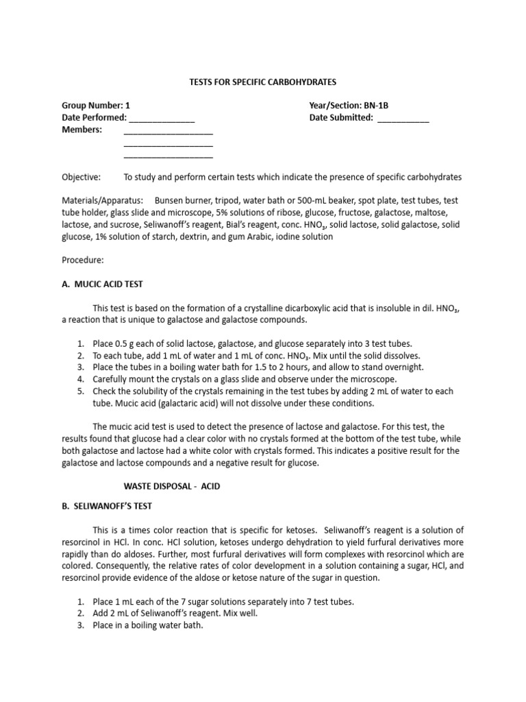 Mucic Acid Test for Carbohydrates | PDF | Glucose | Starch