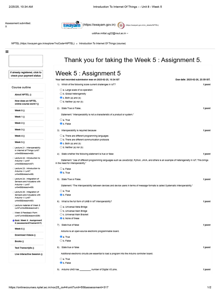 Introduction To Internet of Things - Unit 8 - Week 5 | PDF | Arduino | Internet Of Things