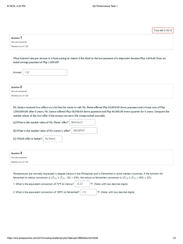 Q2 Performance Task 1 | PDF | Fahrenheit | Present Value