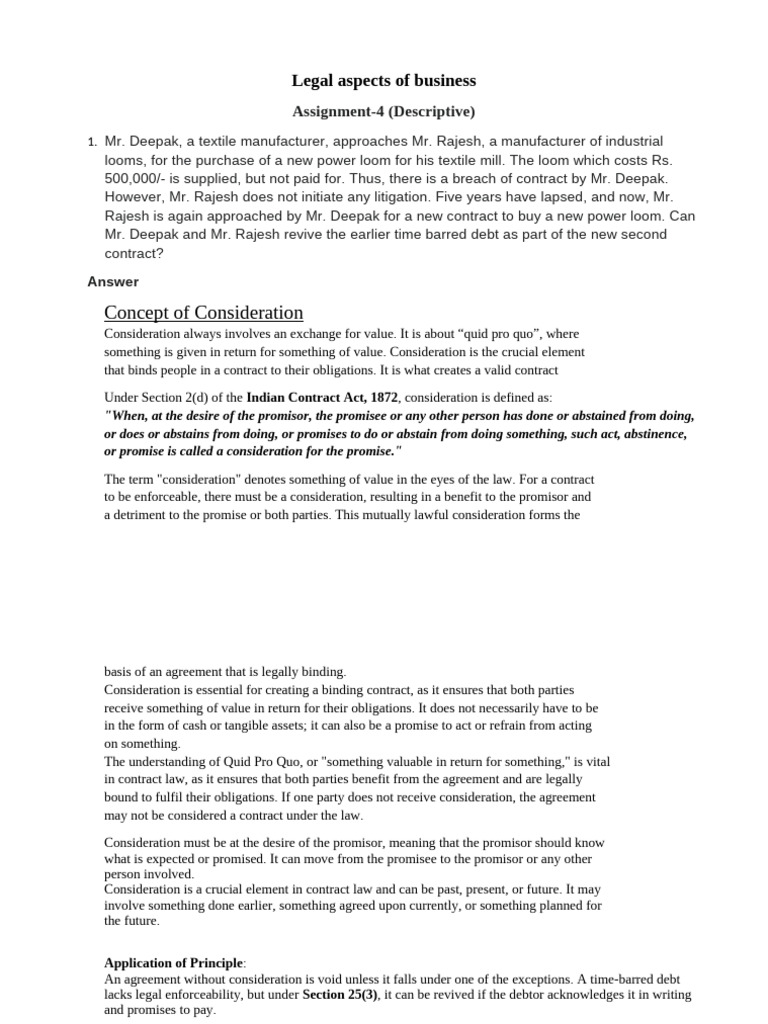 Legal Considerations in Business Contracts | PDF | Consideration ...