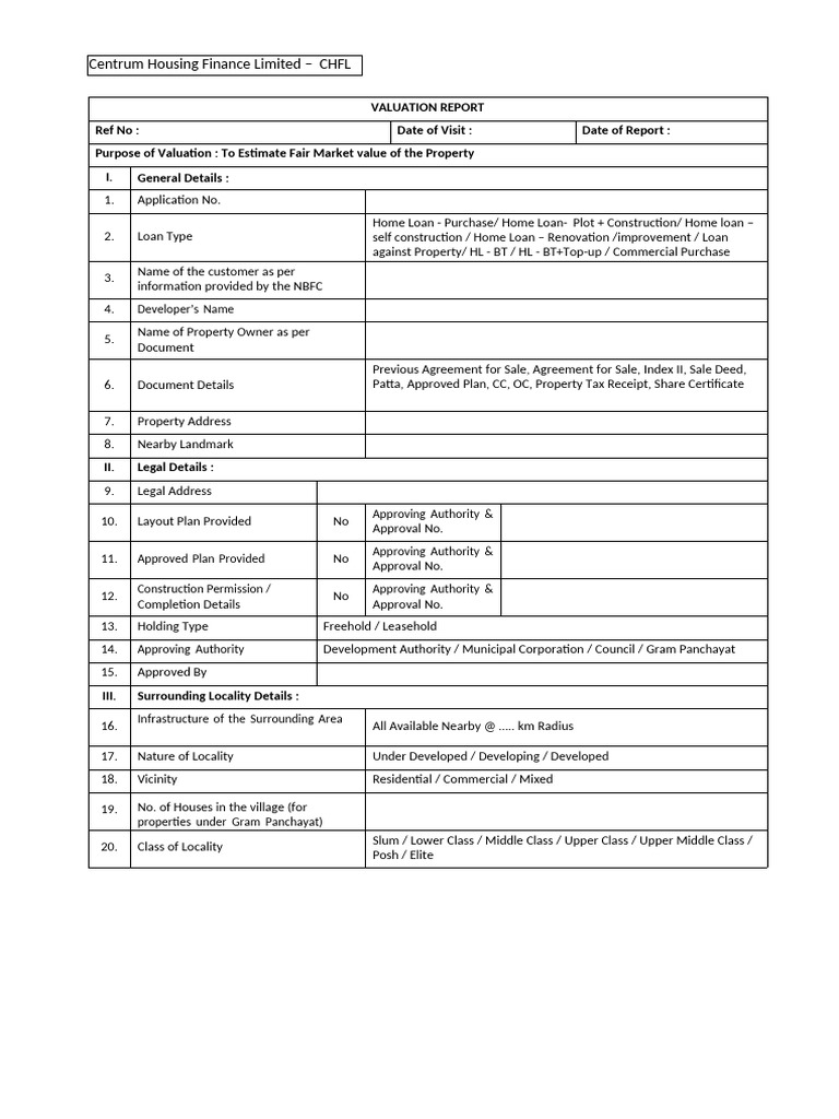 CHFL Property Valuation Report | PDF | Mortgages | Rupee