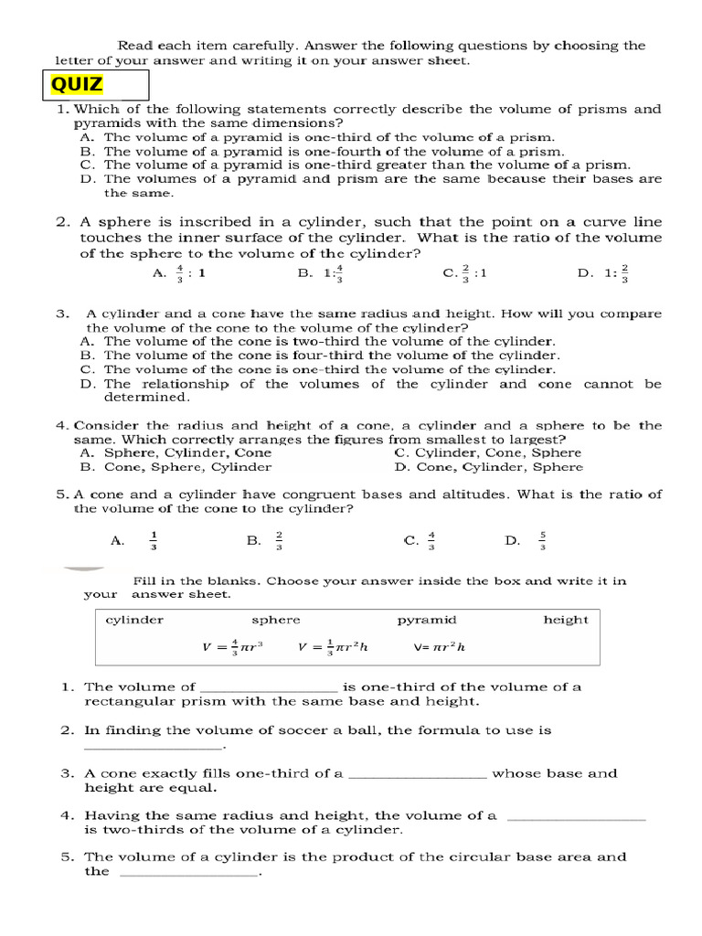 Math Quiz and Answer Key Compilation | PDF