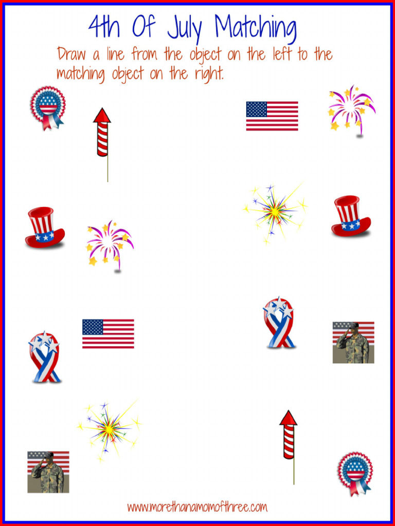 4th of July Matching Activity Sheet | PDF