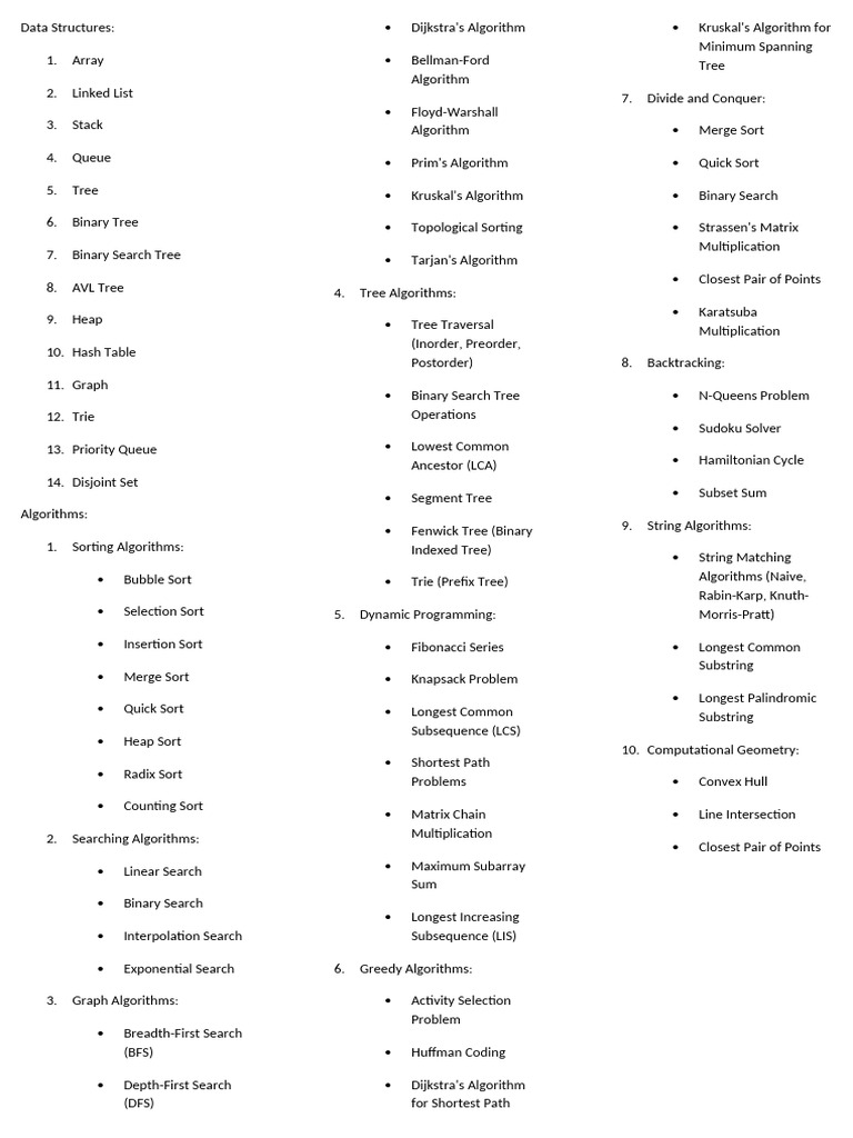 List Of Data Structures And Algorithms Pdf Theoretical Computer Science Algorithms