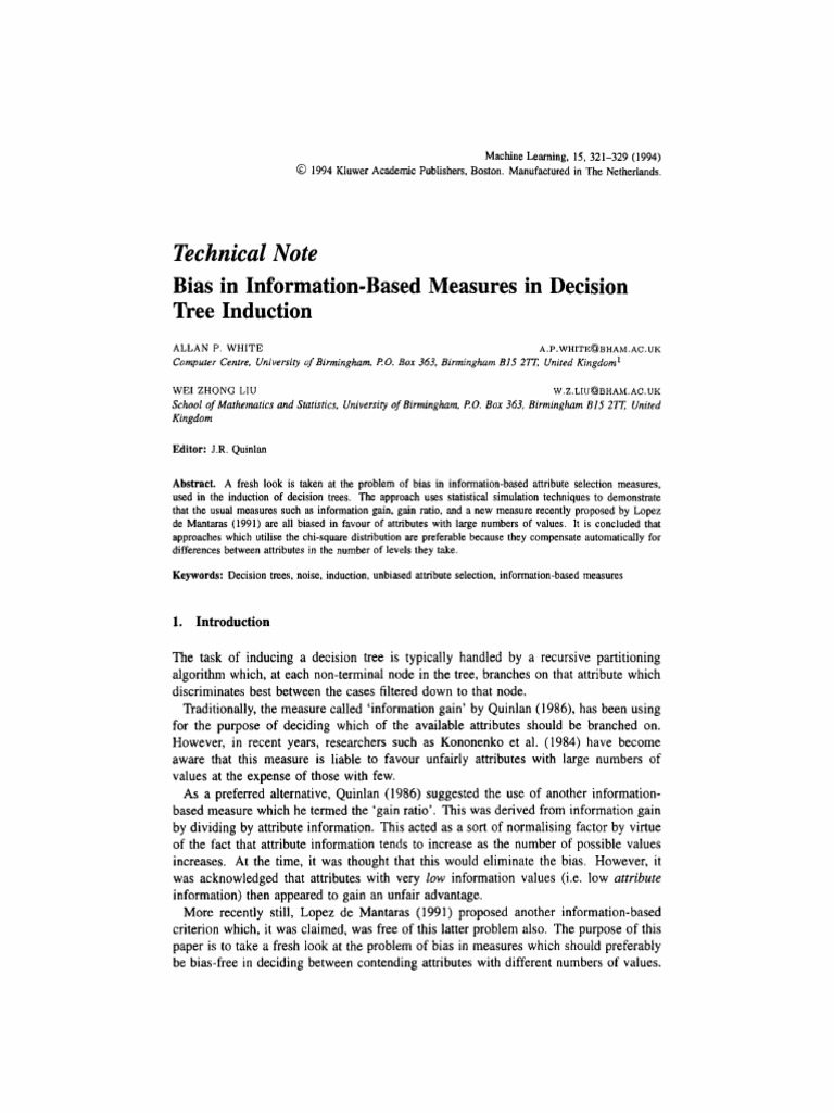 Bias in Information-Based Measures in Decision Tree Induction | PDF | Probability Distribution ...