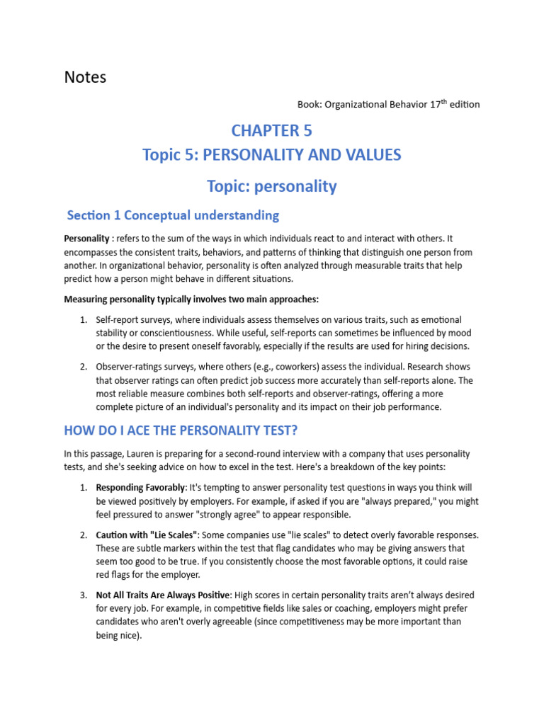 chap5- personality and values | PDF | Extraversion And Introversion | Self Report Study