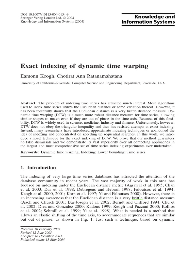 Exact Indexing of Dynamic Time warping | PDF | Machine Learning | Applied Mathematics