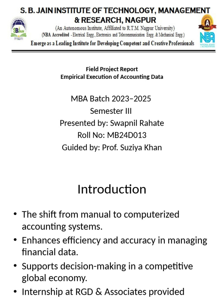 Field Project Presentation Swapnil | PDF | Accounting | Data