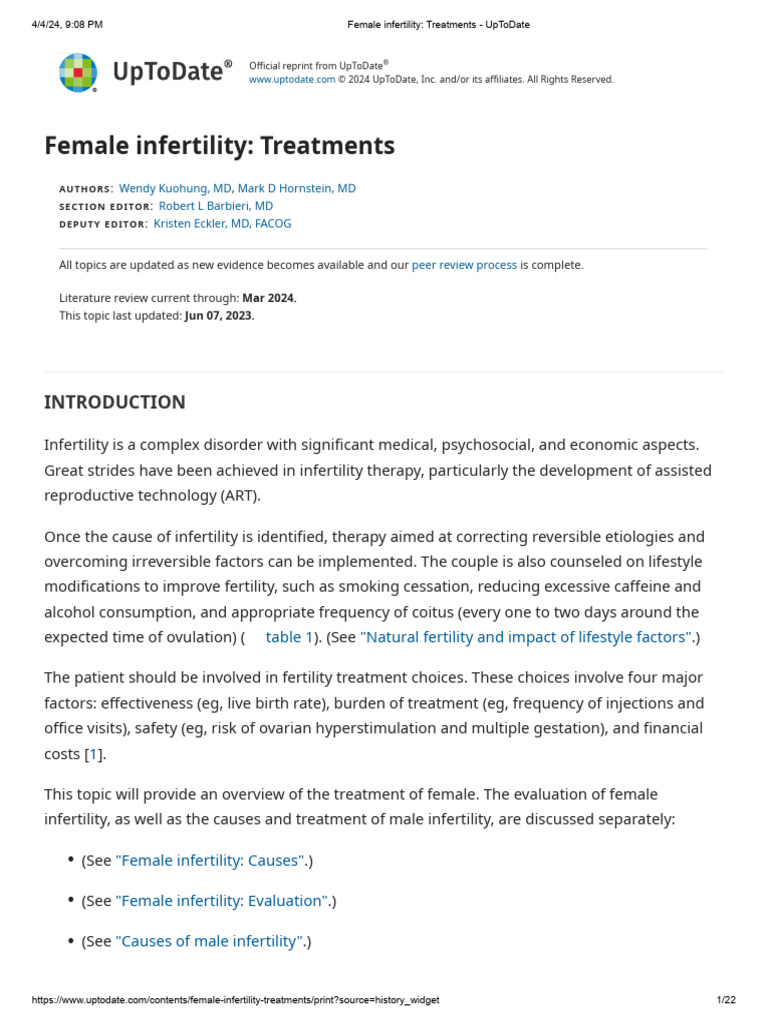 Female Infertility - Treatments - UpToDate | PDF | Infertility | In ...