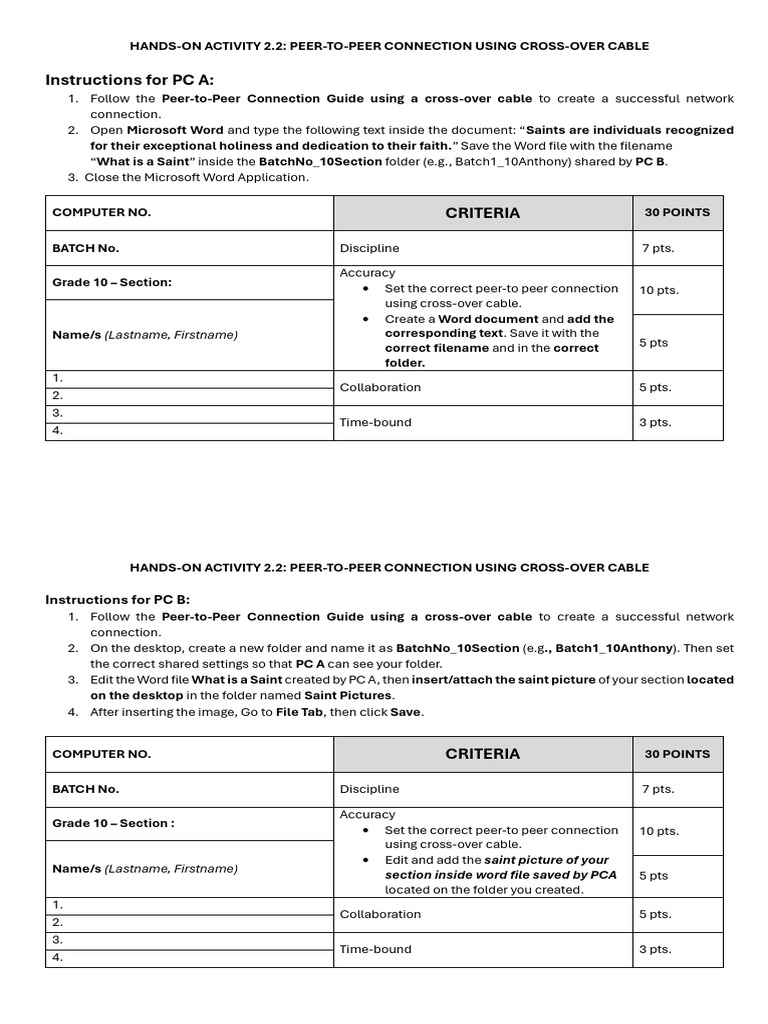 Peer-to-Peer Setup with Crossover Cable | PDF | Computer File ...