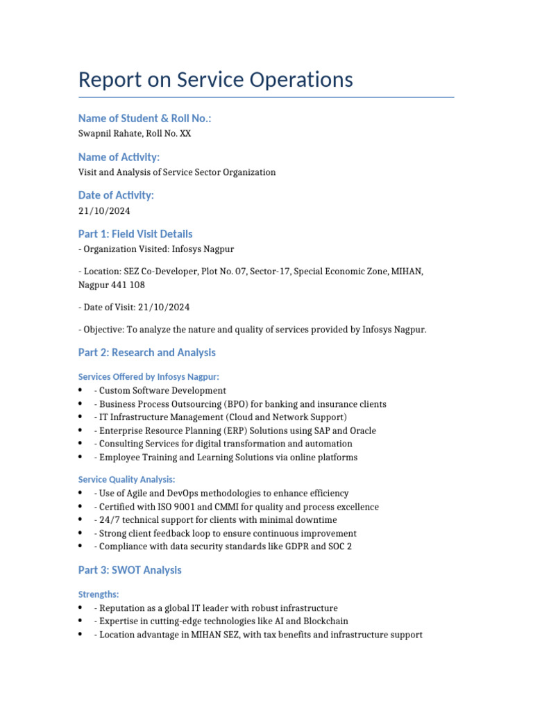 Complete Infosys Service Operations Report | PDF | Cloud Computing | Economies