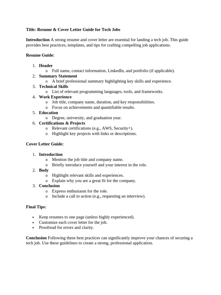 Tech Job Application Essentials | PDF