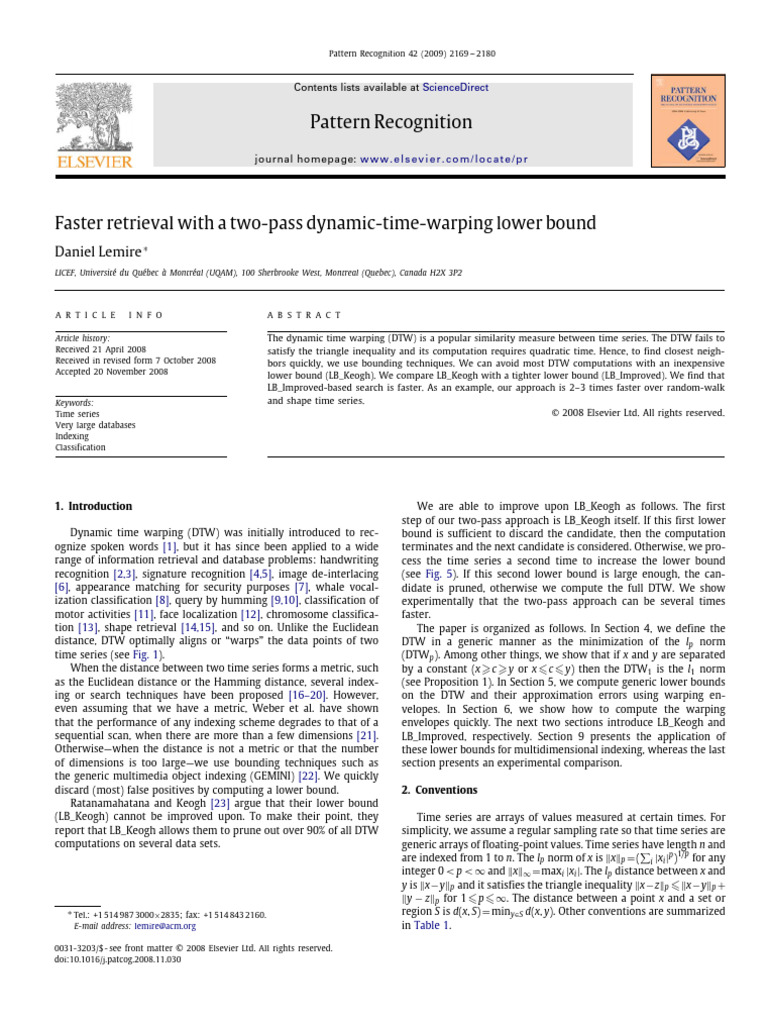 Faster retrieval with a two-pass dynamic-time-warping lower bound | PDF ...