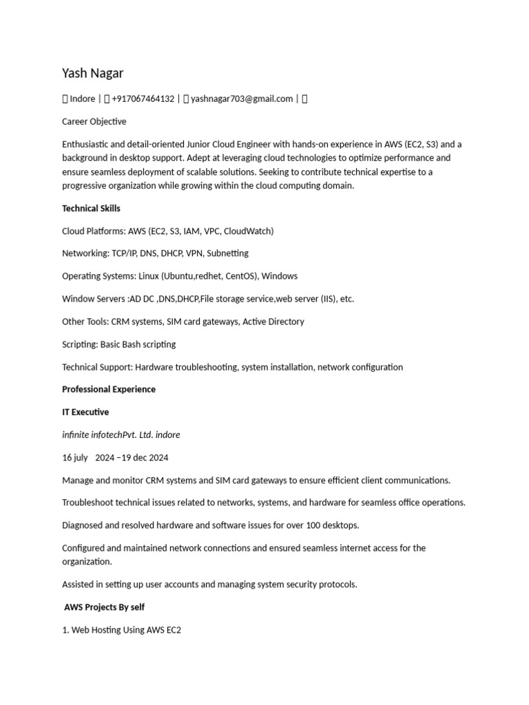 Junior Cloud Engineer Profile | PDF