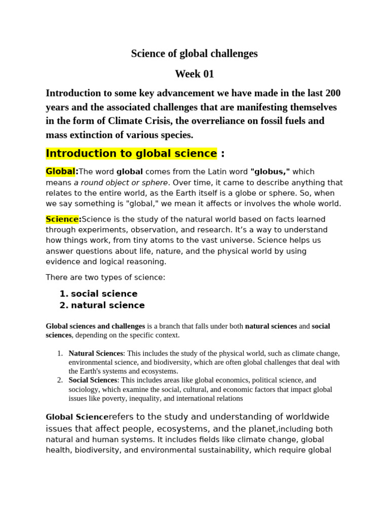 Week 1 Lecture Notes Science of Global Challenges | PDF | Climate ...