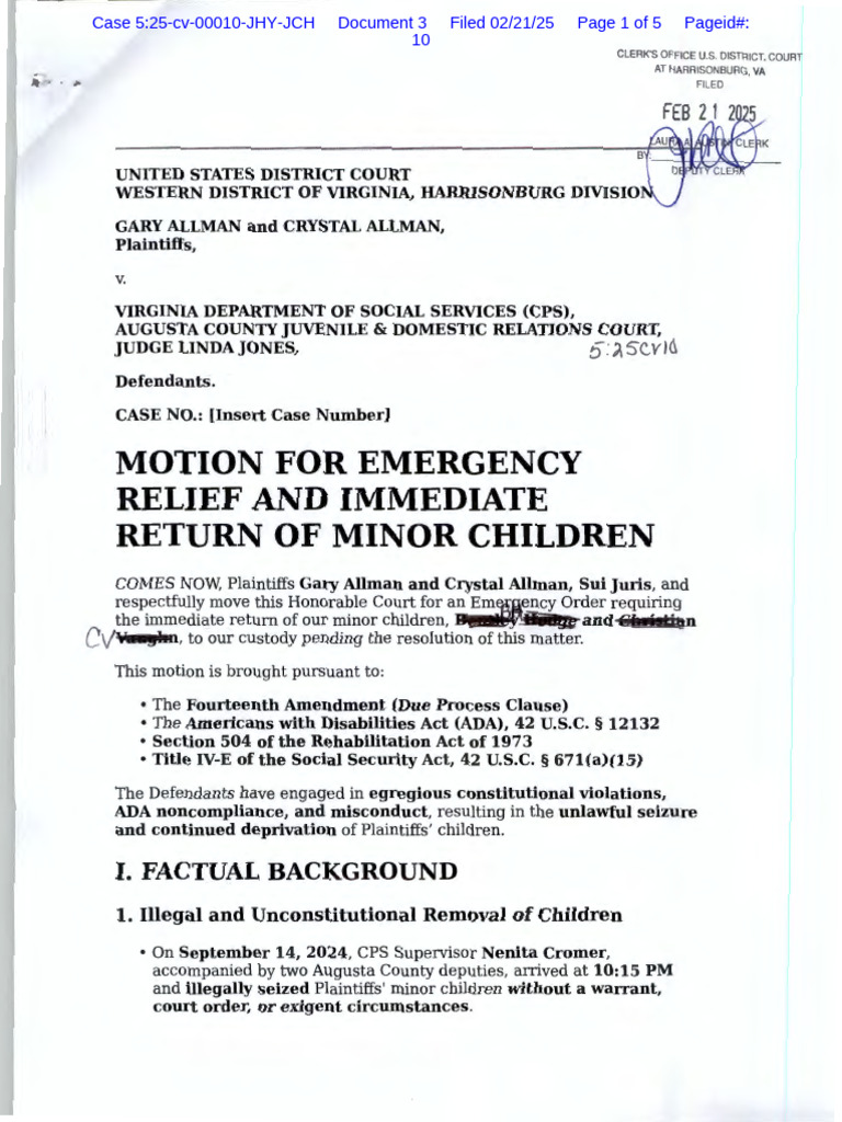 Emergency Custody Motion in Virginia | PDF | Child Protective Services ...