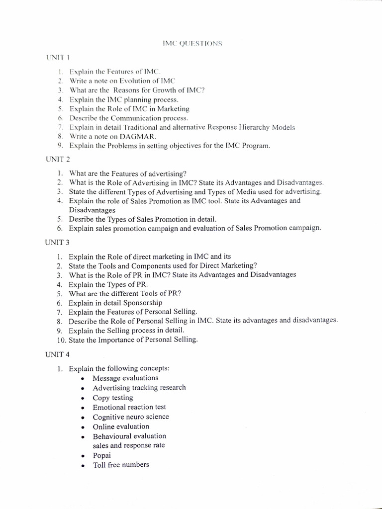 Imc Questions List | PDF