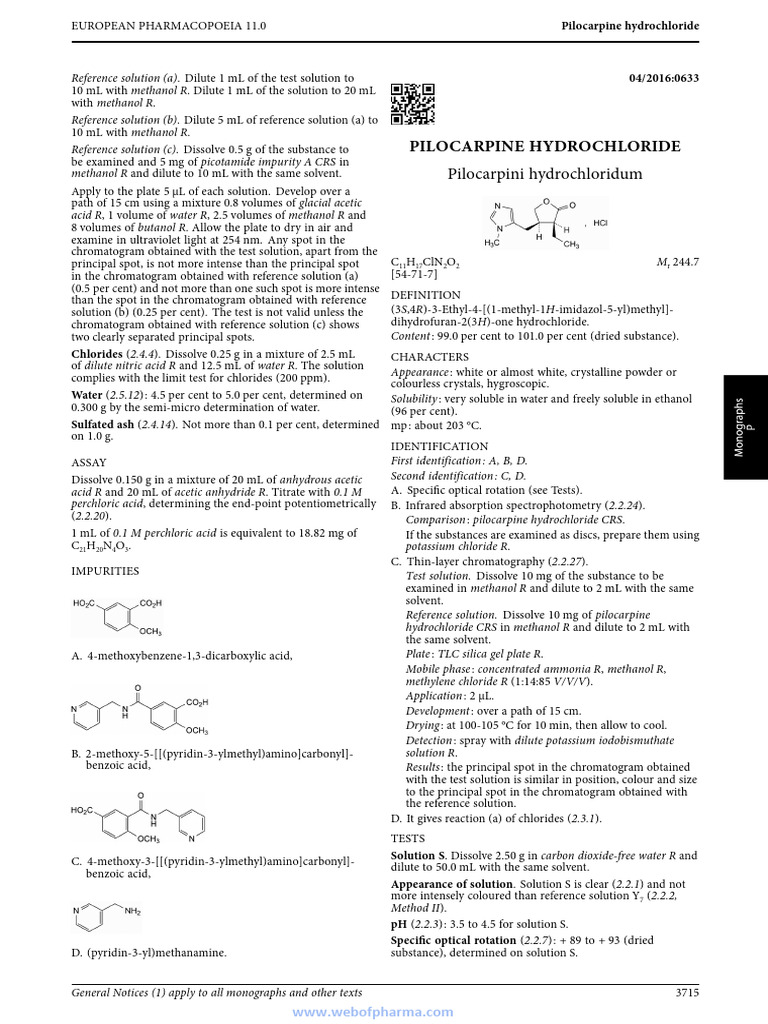 Pilocarpine hydrochloride | PDF | Solubility | Thin Layer Chromatography
