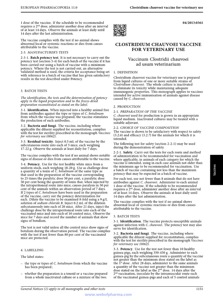 Clostridium Chauvoei Vaccine Guide | PDF | Vaccines | Dose (Biochemistry)