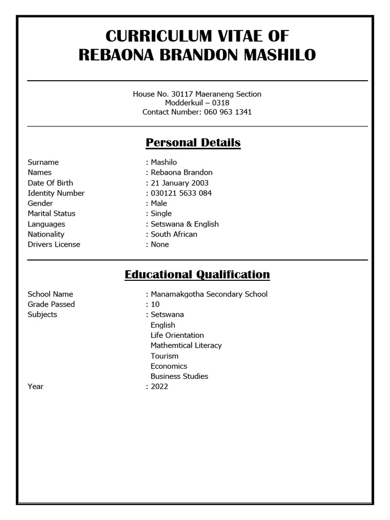 Mashilo CV - 060249 | PDF