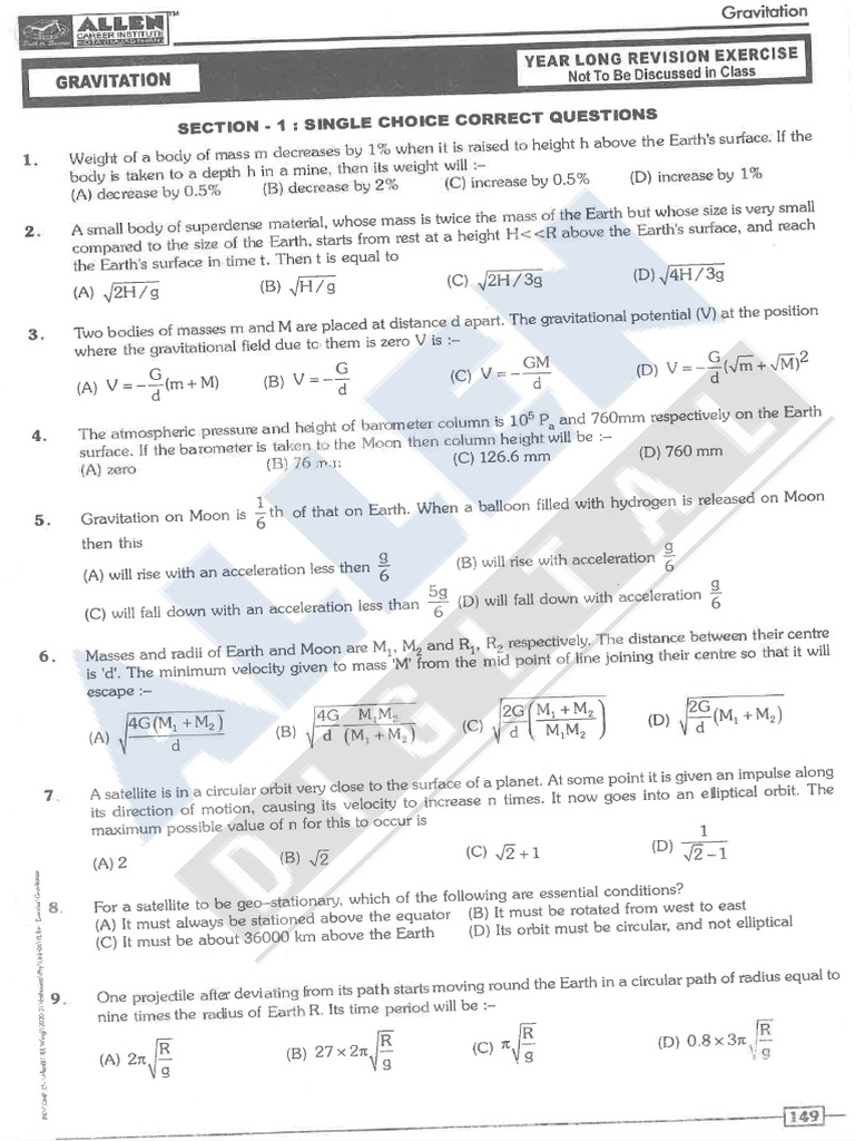 Gravitation YL Exercise | PDF