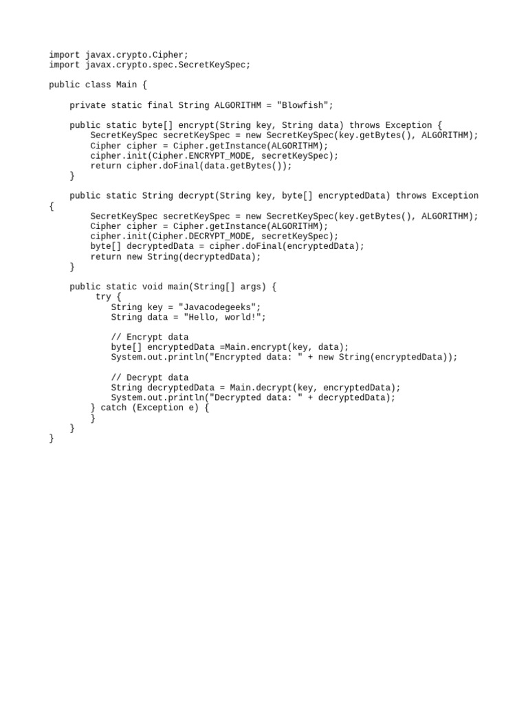 Java Blowfish Encryption Example | PDF