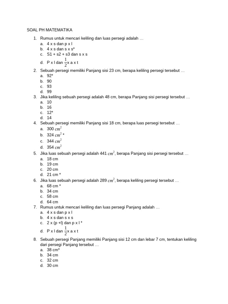 Soal PH Matematika 2022 1 | PDF
