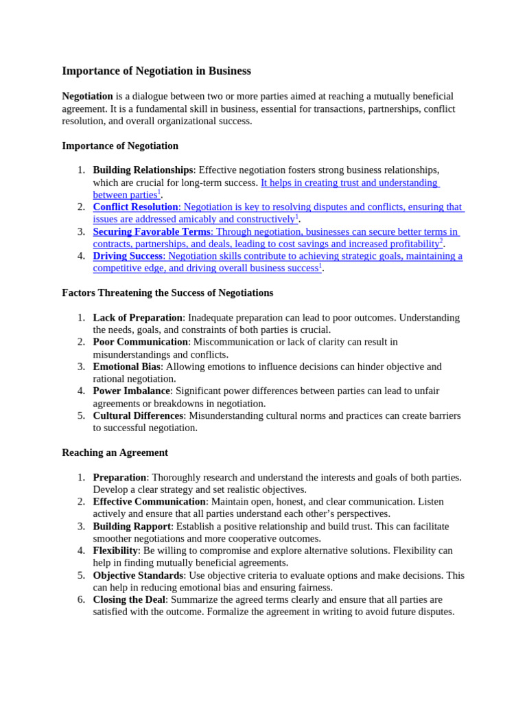 Importance of Negotiation in Business | PDF | Negotiation | Conflict Resolution