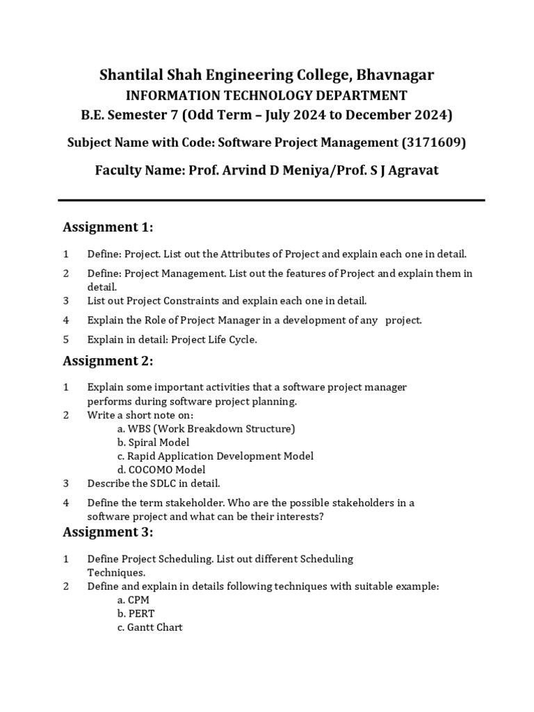 3171609 SPM Assignment List | PDF | Project Management | Software Quality