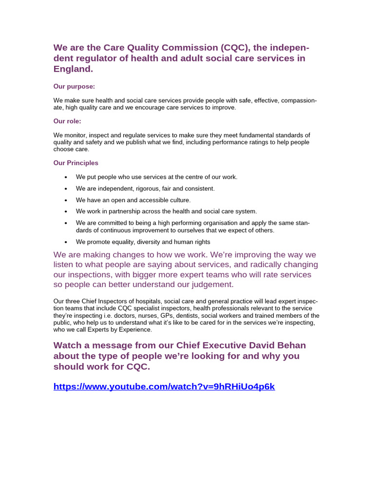 CQC: Regulating Health & Social Care | PDF