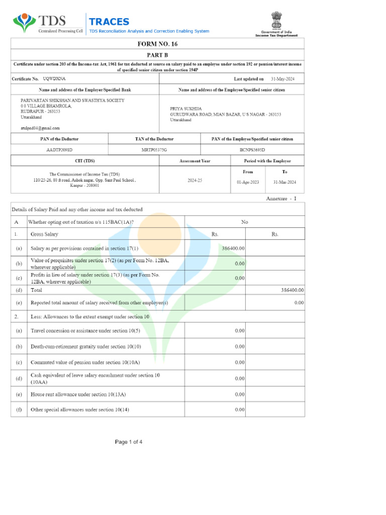 FORM - 16 - A - B Priya | PDF