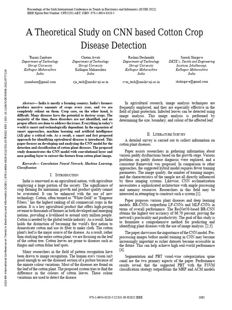CNN Model for Cotton Disease Detection | PDF | Deep Learning | Applied ...