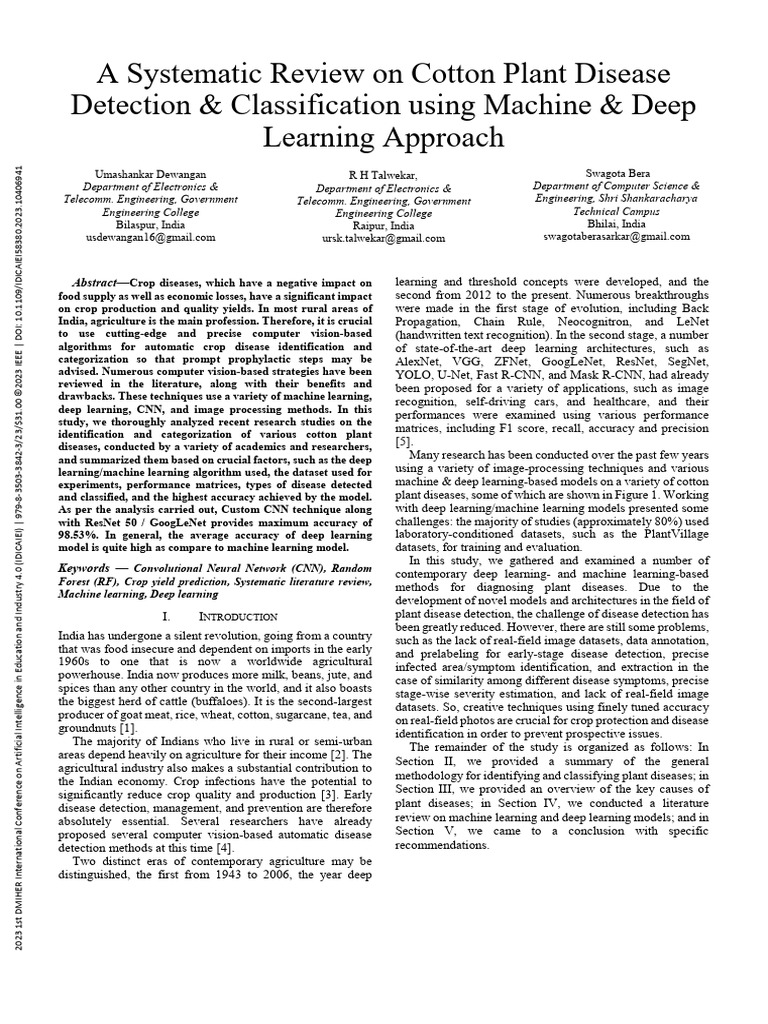 Cotton Disease Detection via AI Techniques | PDF | Machine Learning ...