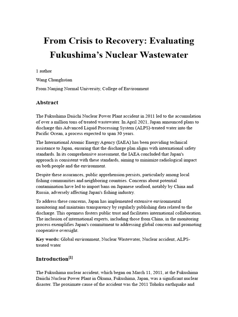From Crisis To Recovery: Evaluating Fukushima's Nuclear Wastewater ...
