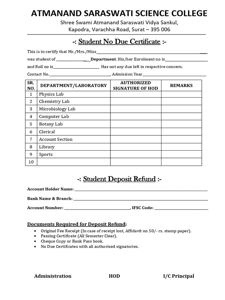Student No Due Certificate Template | PDF