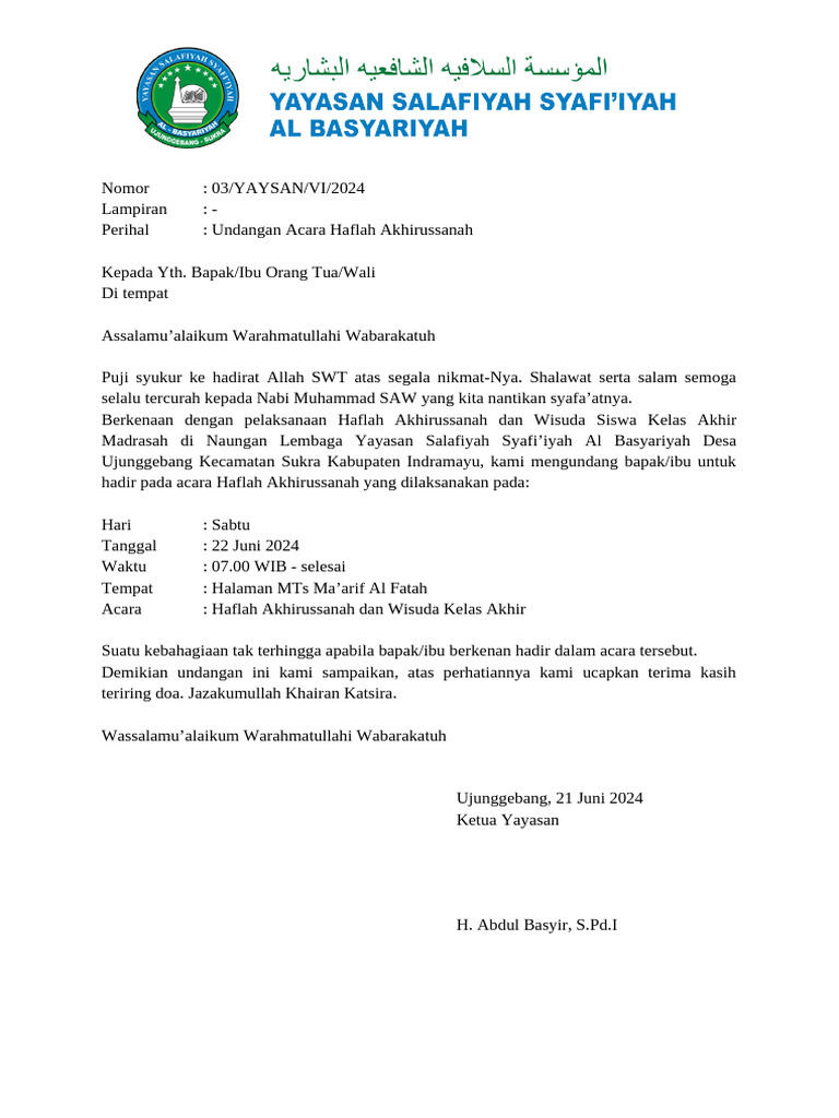 Undangan Haflah Akhirussanah 2024 | PDF
