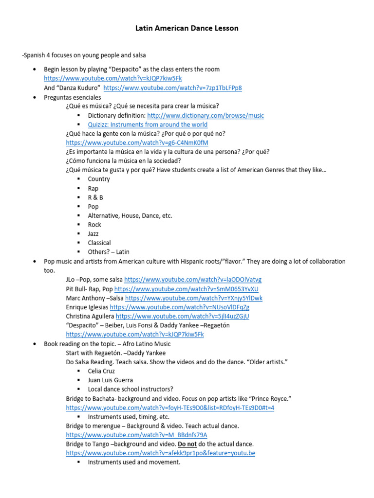 Latin American Dance Lesson Plan | PDF | Musical Subgenres | Popular Music