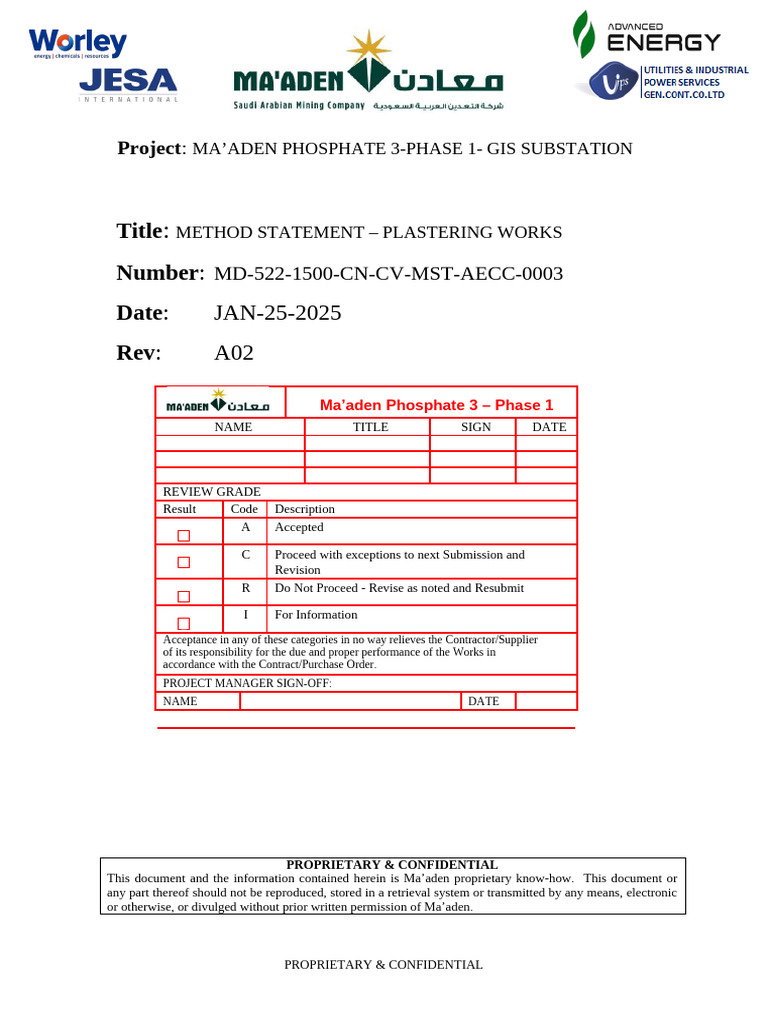 MOS Plastering Works Rev. No. A01 | PDF | Plaster | Mortar (Masonry)